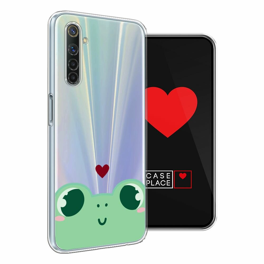 Чехол на Realme 6 / Реалми 6 с принтом "Влюблённая лягушка - 14 февраля", прозрачный — фото 1