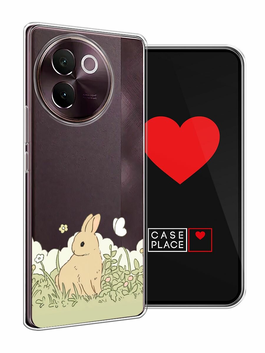 Чехол на Vivo V30e / Виво В30е с принтом "Кролик в поле", прозрачный — фото 1