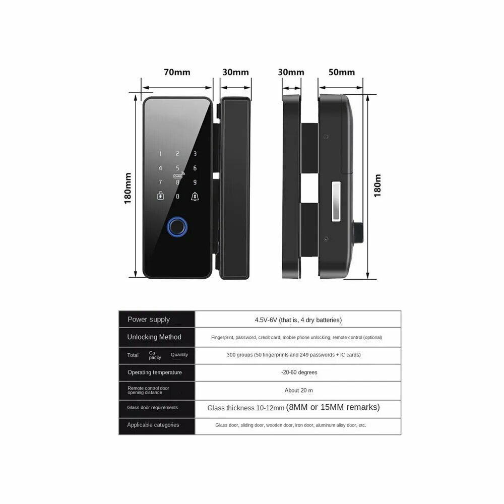 R5(VVTTDDU))Водонепроницаемый смарт-дверной замок Tuya Wifi с электронным ободком совместим стеклянной двери, стиль 3