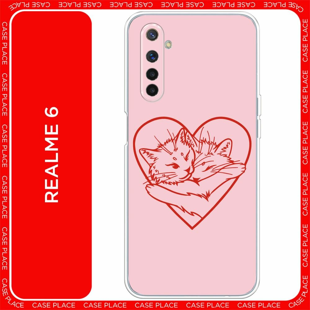 Чехол на Realme 6 / Реалми 6 с принтом "Влюблённые котики рисунок 1 - 14 февраля"