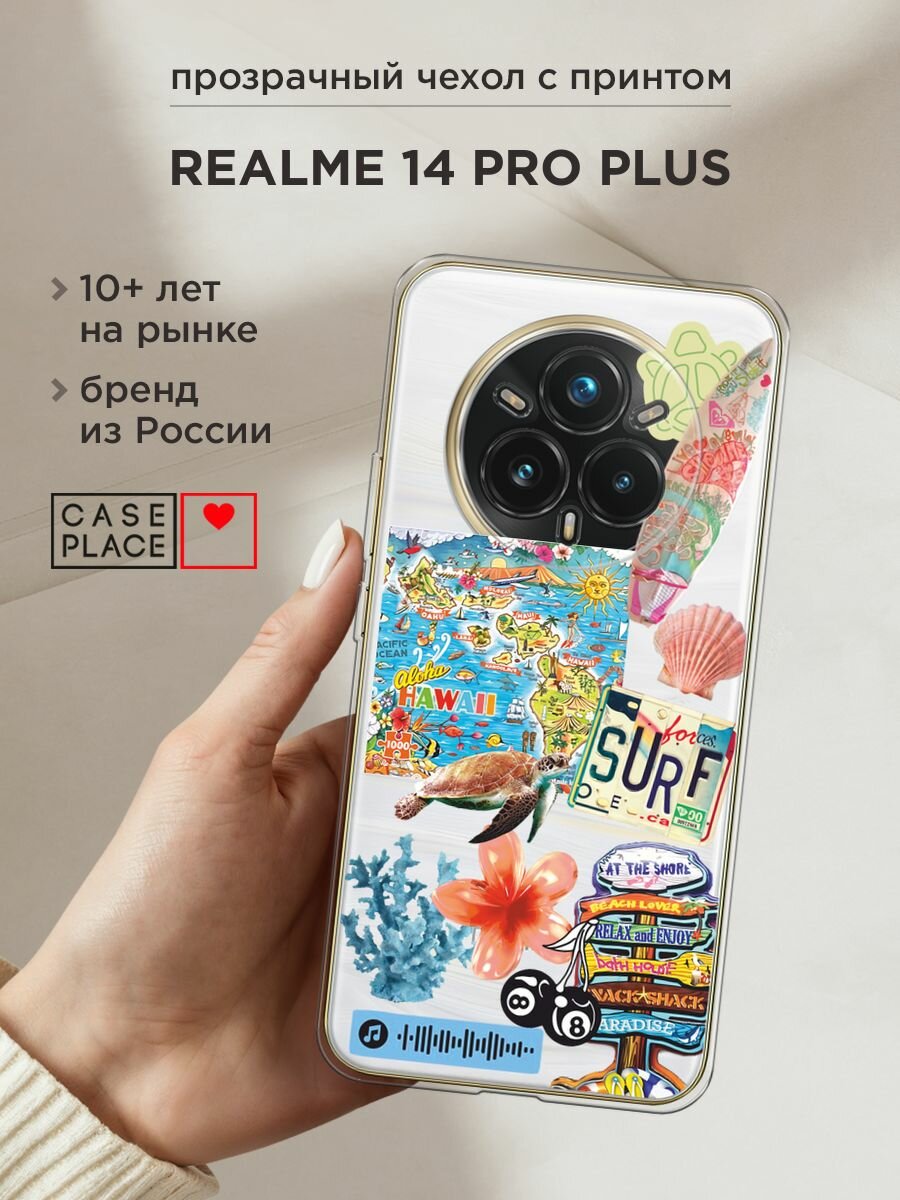 Чехол на Realme 14 Pro+ / Реалми 14 Про+ с принтом "Summer collage", прозрачный