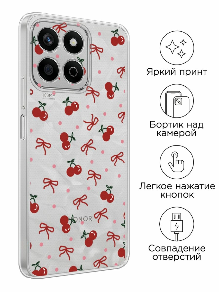 Чехол на Honor X7c / Хонор X7c с принтом "Вишни и ленточки", прозрачный — фото 1