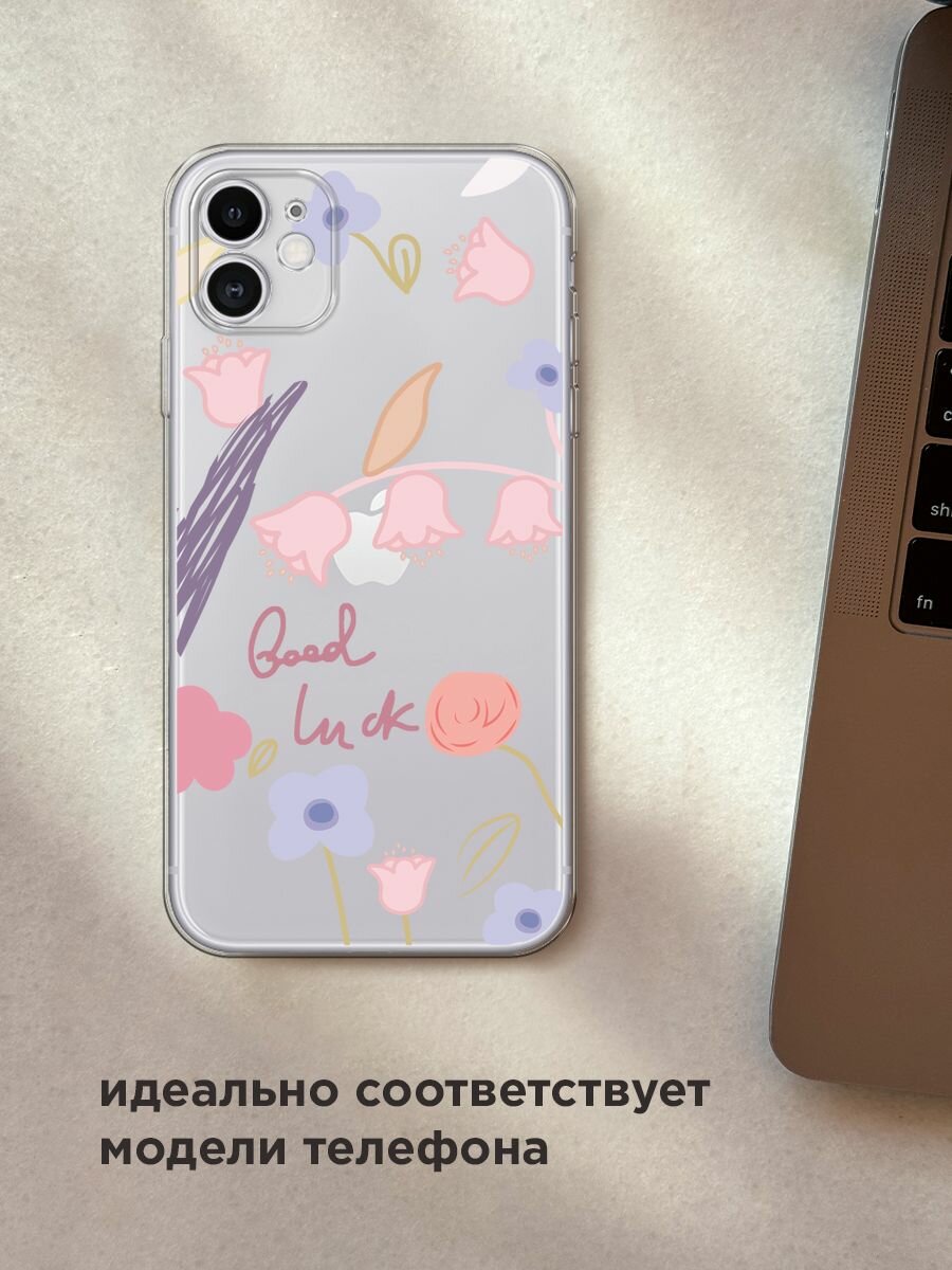 Чехол на Apple iPhone 11 / Айфон 11 с принтом "Lucky flowers", прозрачный — фото 1