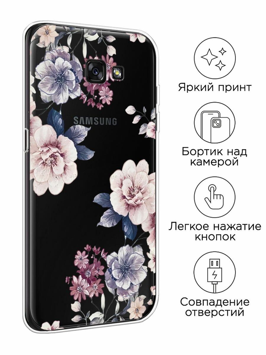 Чехол на Samsung Galaxy A7 2017 / Самсунг Галакси А7 2017 с принтом "Нежные винтажные цветы", прозрачный — фото 1