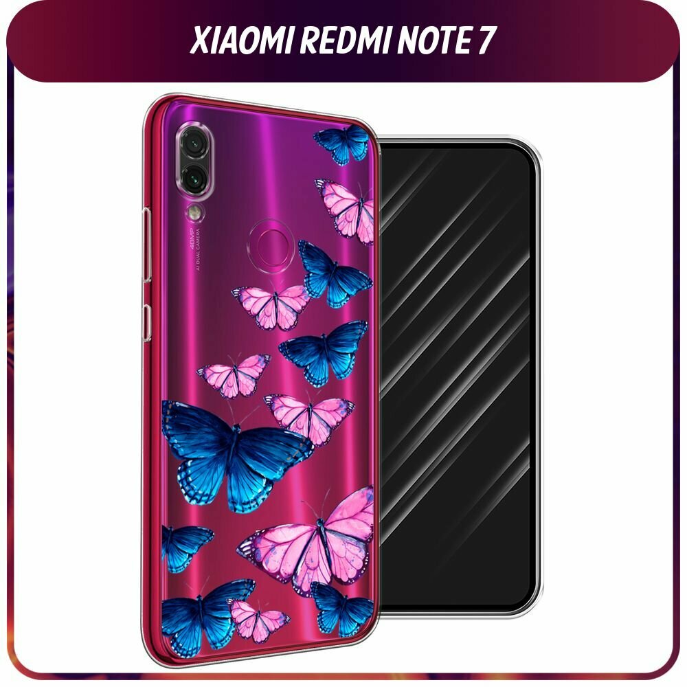 Чехол на Xiaomi Redmi Note 7 / Сяоми Редми Нот 7 с принтом "Взлетающие бабочки", прозрачный