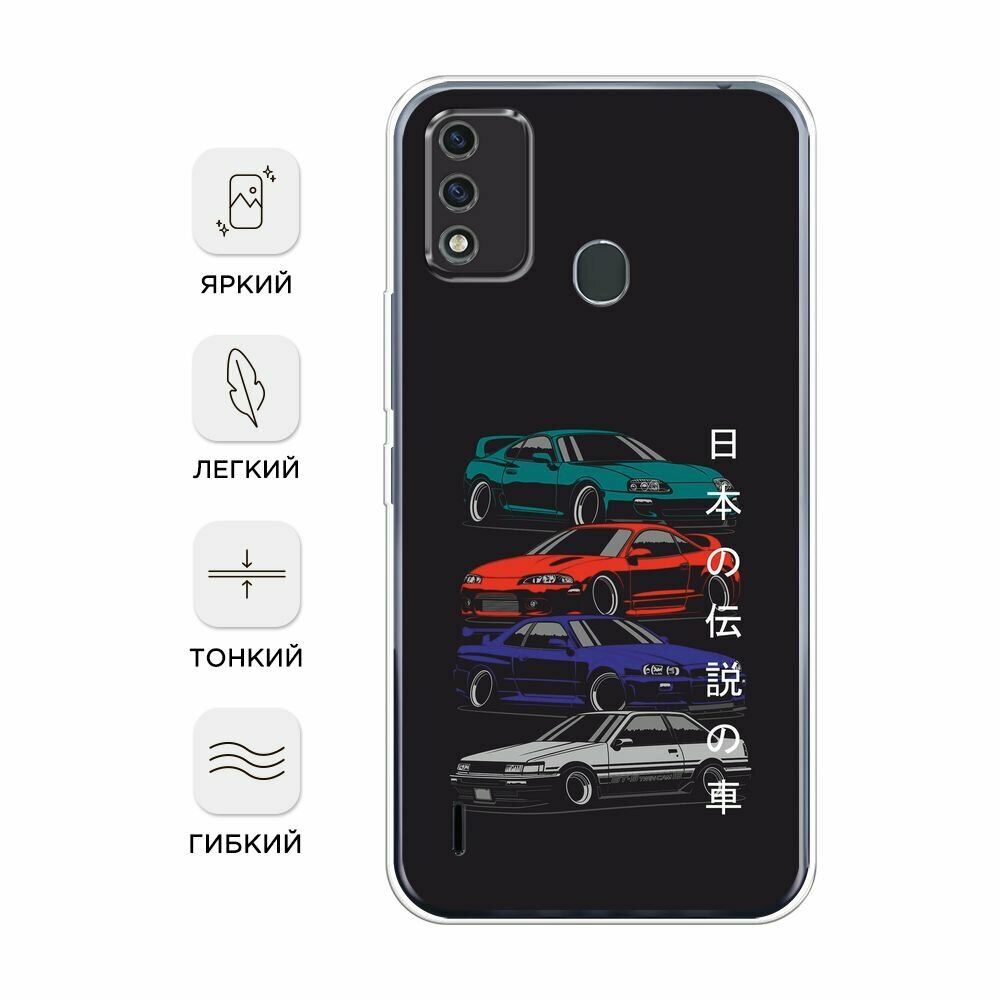Силиконовый чехол на Itel A48 / Ител А48 с принтом "JDM Legend cars" — фото 1