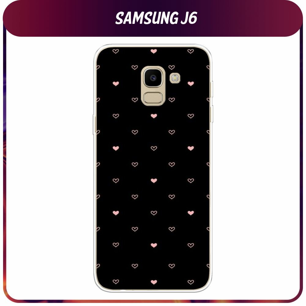 Чехол на Samsung Galaxy J6 2018 / Самсунг Галакси Джей 6 2018 с принтом "Черный фон и сердечки"