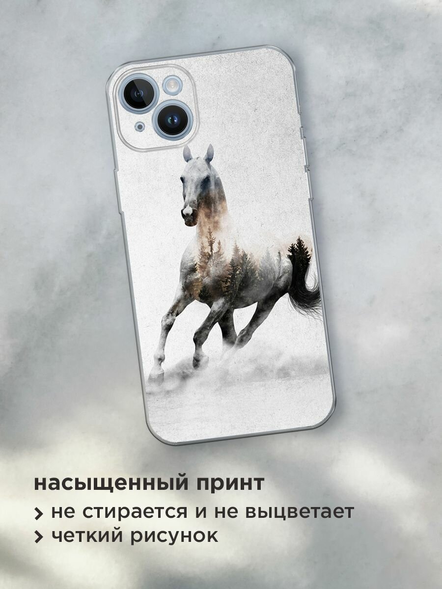 Силиконовый чехол на Apple iPhone 14 / Айфон 14 с принтом "Лошадь лес" — фото 1
