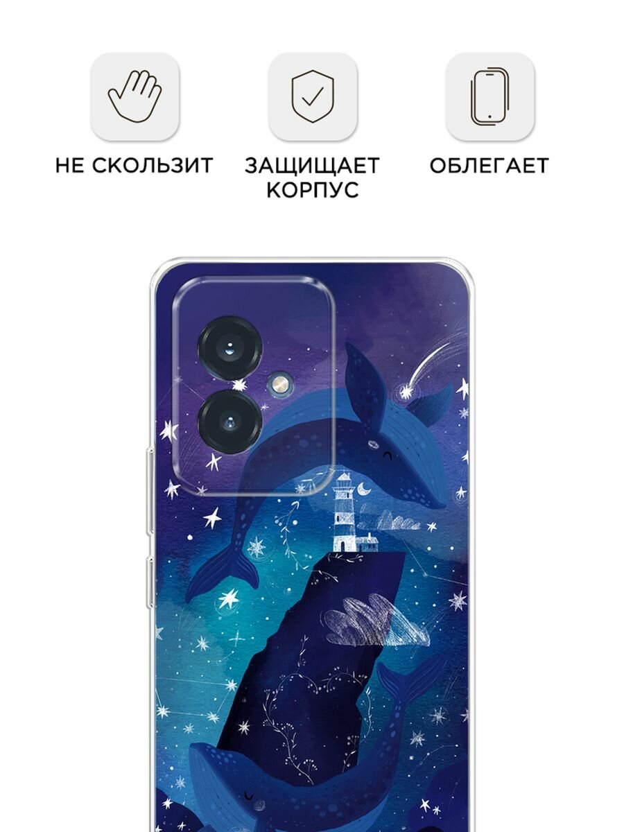 Силиконовый чехол на Honor 100 / Хонор 100 с принтом "Ночные киты" — фото 1