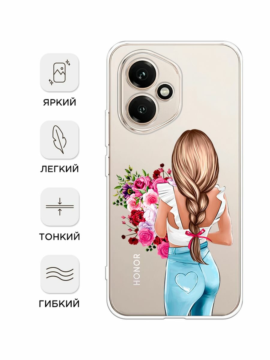 Чехол на Honor 400 / Хонор 400 с принтом "Букет для девушки", прозрачный — фото 1