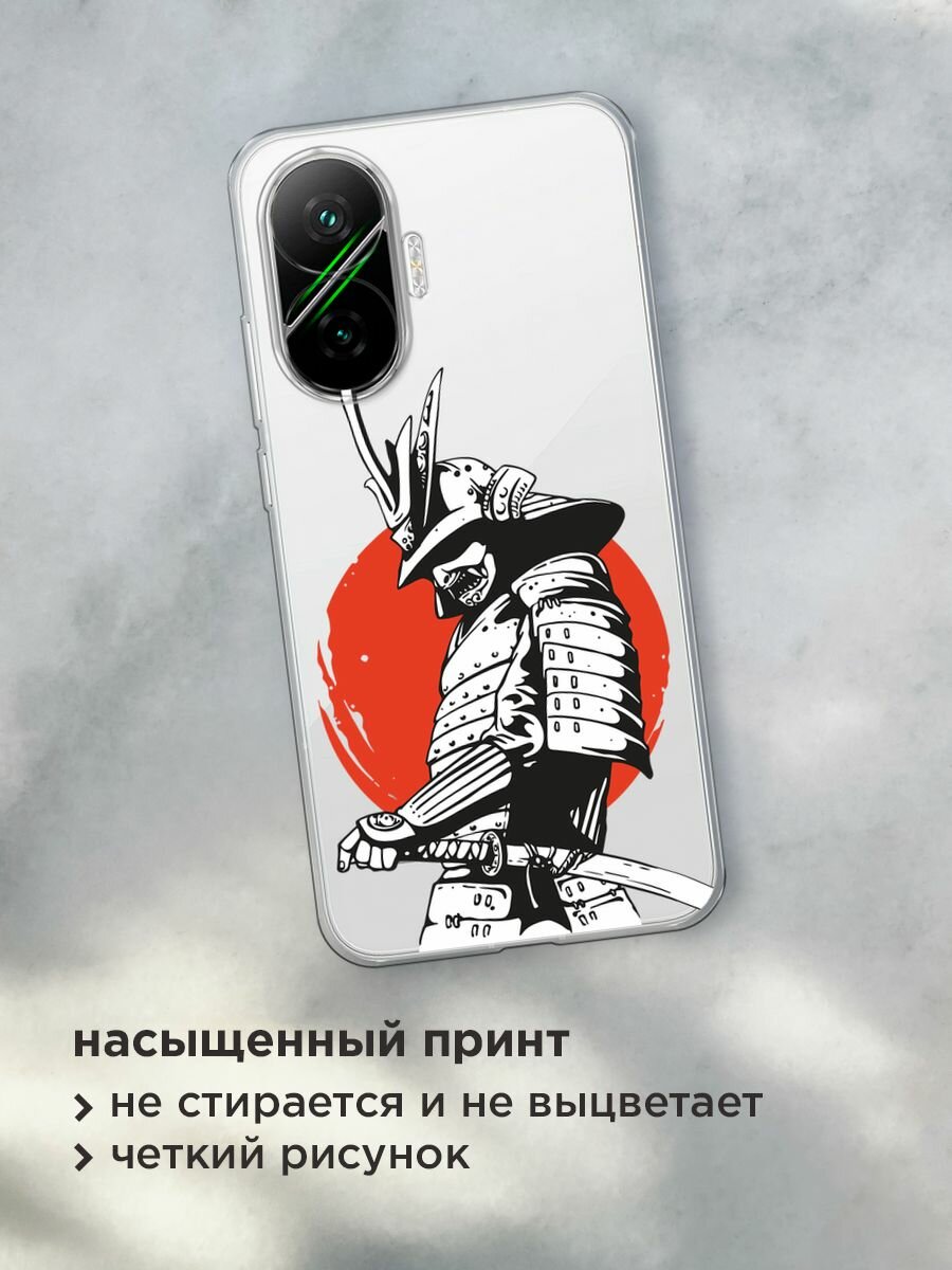 Чехол на Poco F7 / Поко F7 с принтом "Самурай с катаной", прозрачный — фото 1
