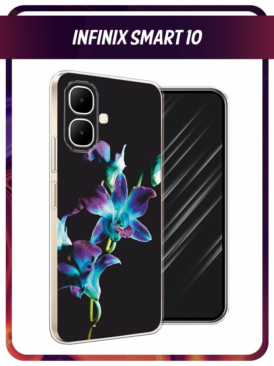 Чехол на Infinix Smart 10 / Инфиникс Смарт 10 с принтом "Синий цветок на черном"