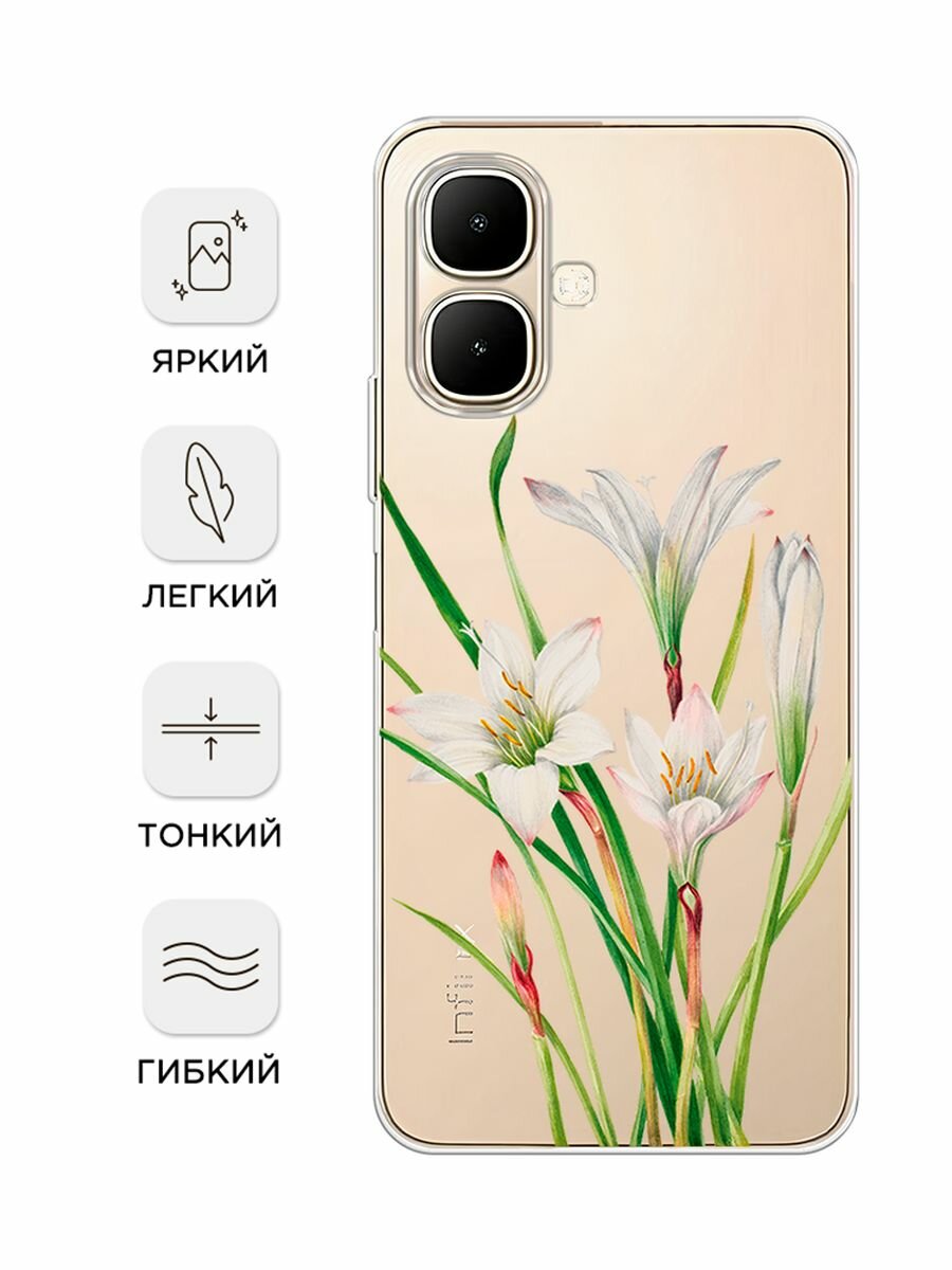 Чехол на Infinix Smart 10 / Инфиникс Смарт 10 с принтом "White lily", прозрачный — фото 1