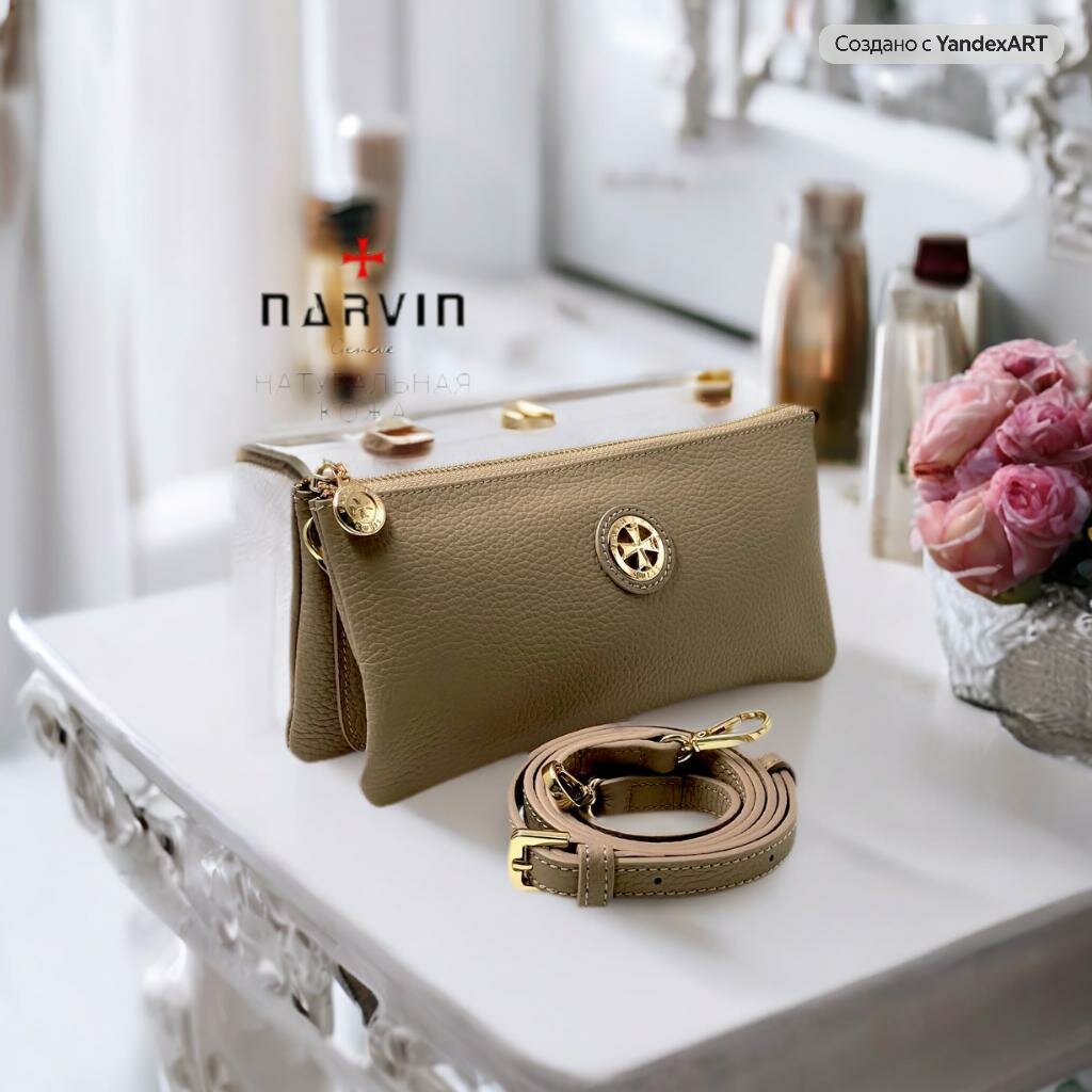 Сумка кросс-боди NARVIN, фактура зернистая, матовая, бежевый