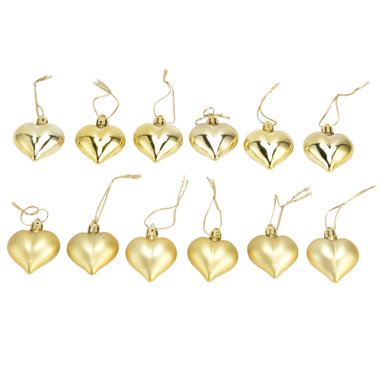 12pcs Christmas Ornament Heart Shape PVC Tree Hanging Decorations for Valentine's Day PartyGold