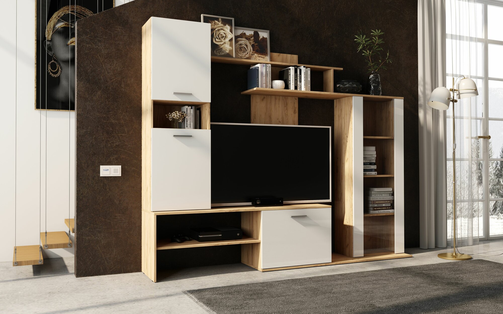 ЛДСП Гостиная данко Дуб вотан-Белый глянец (Эра)