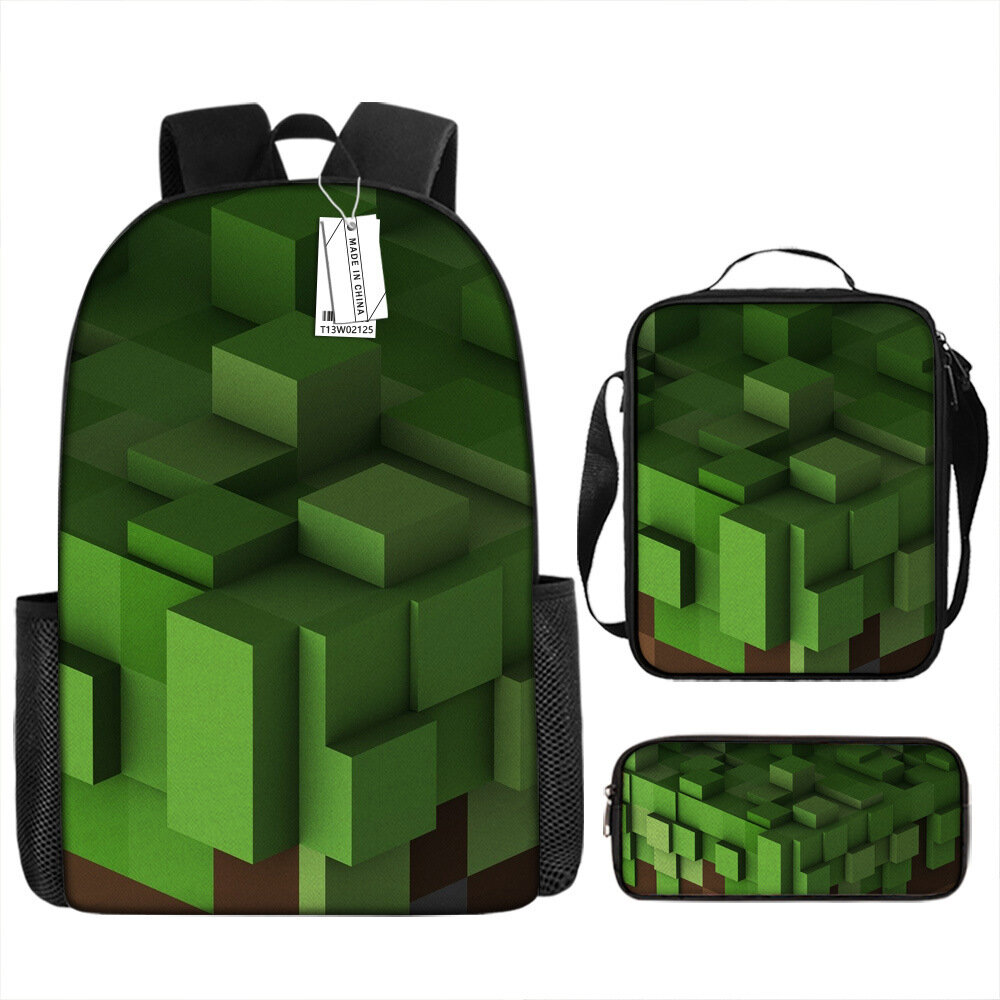 Minecraft Школьная сумка для начальной и средней школы Minecraft, игровой периферийный рюкзак, сумка через плечо с героями мультфильмов, чехол для ручек, набор из трех предметов
