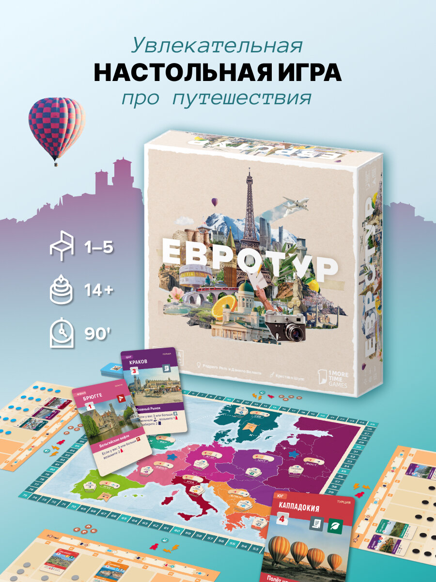 Настольная игра "Евротур", от Низа Гамс, для 1 - 5 игроков, 30 мин. - 1,5 ч.