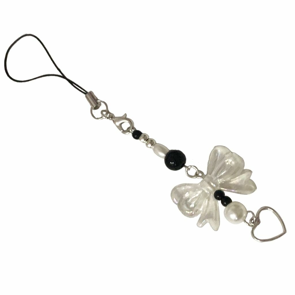 Бантик-подвеска, ремешок для телефона, цепочка из бисера и сердечко с бантом, Аксессуар на ремешке