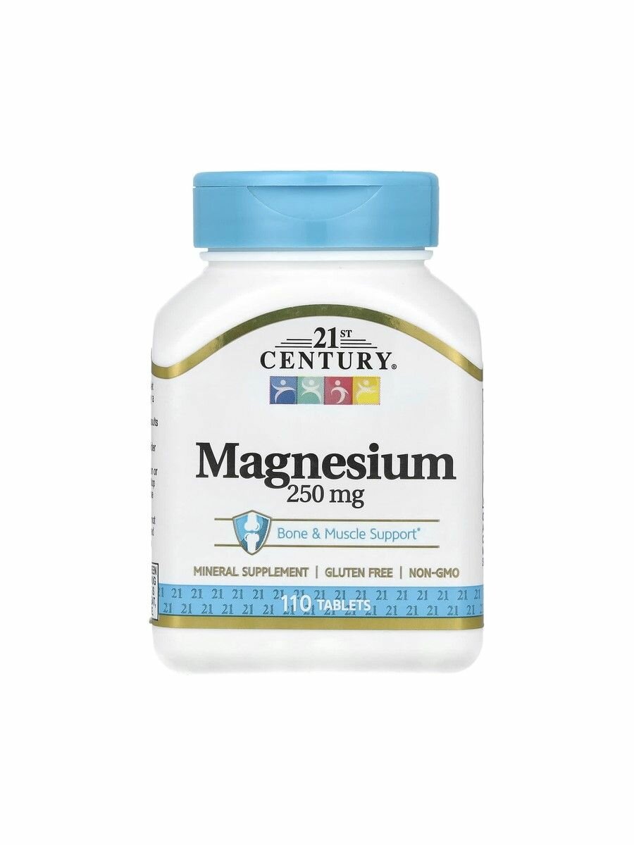 21st Century Magnesium, Магний 250 мг, 110 таблеток для нервной системы, успокоительное для взрослых, для энергии