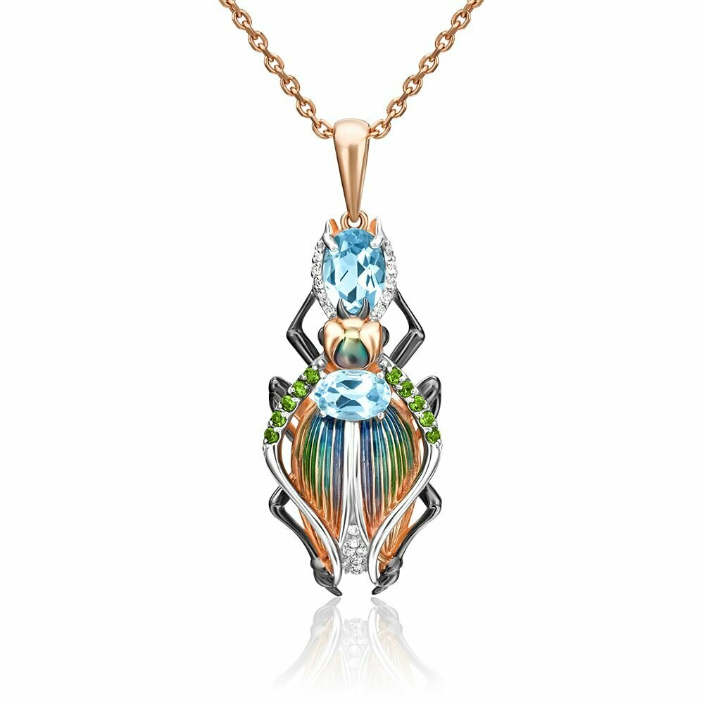 Подвеска, красное золото, 585 проба, топаз, хромдиопсид, эмаль