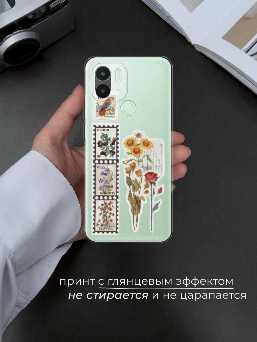 Чехол на Xiaomi Redmi A1+/Redmi A2+/Poco C51/C50 / Редми A1+ с принтом Марки с цветами — фото 1