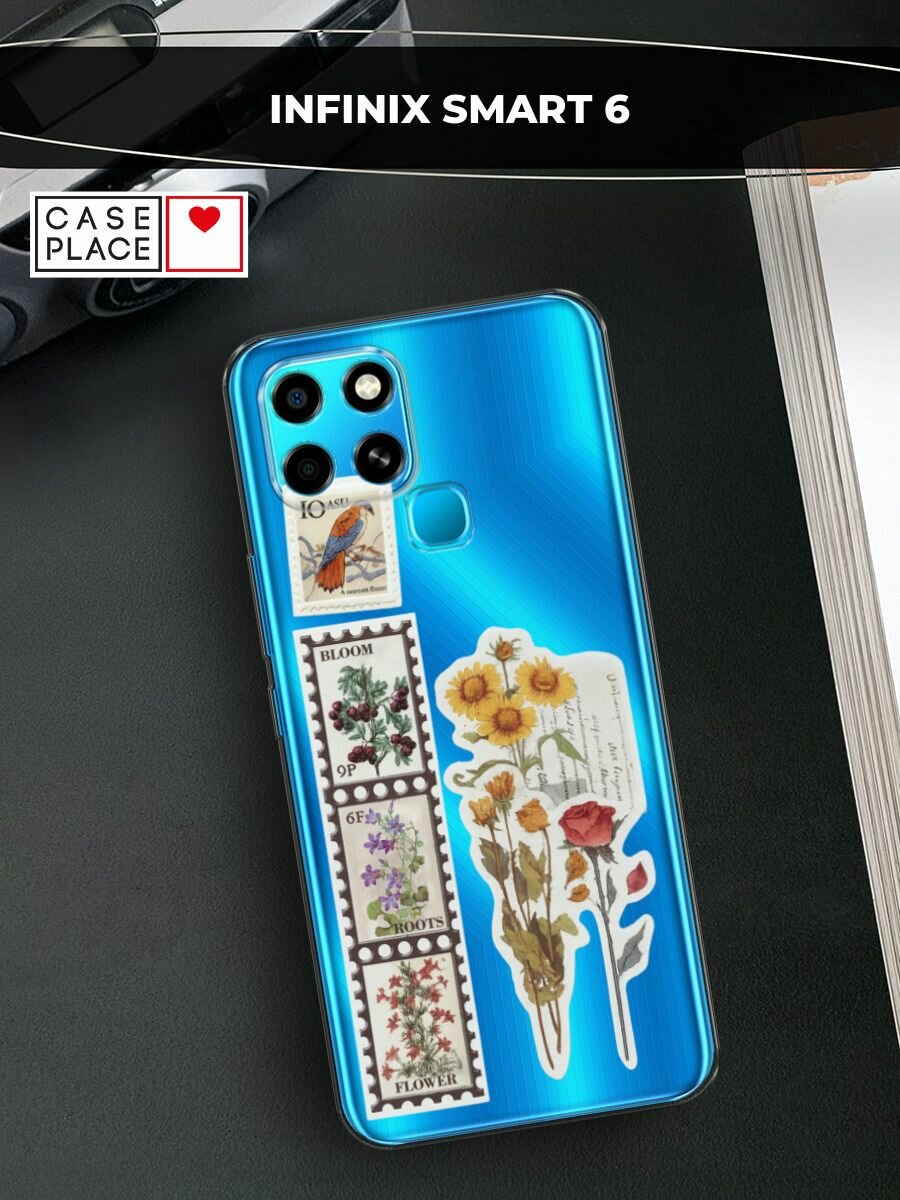 Чехол на Infinix Smart 6 / Инфиникс Смарт 6 с принтом Марки с цветами