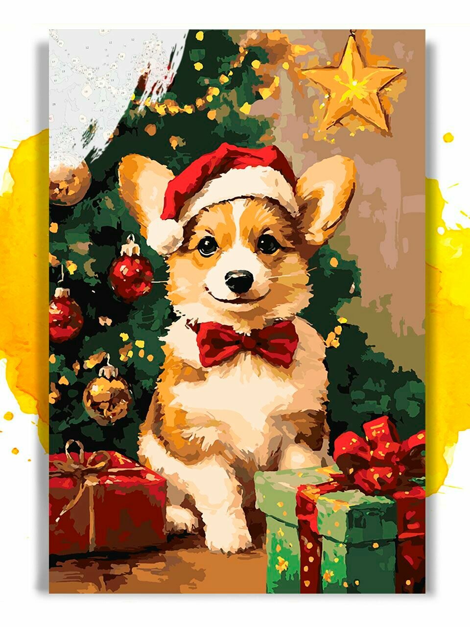Картина по номерам на холсте Корги под ёлкой, 40 х 60 см