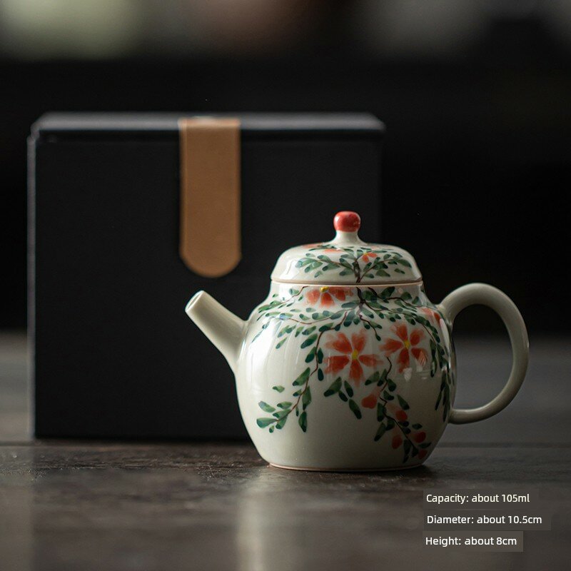 Чайник ручной росписи с цветком клематиса, маленький чайник, чаша с крышкой в форме тыквы, подставка для чайника,