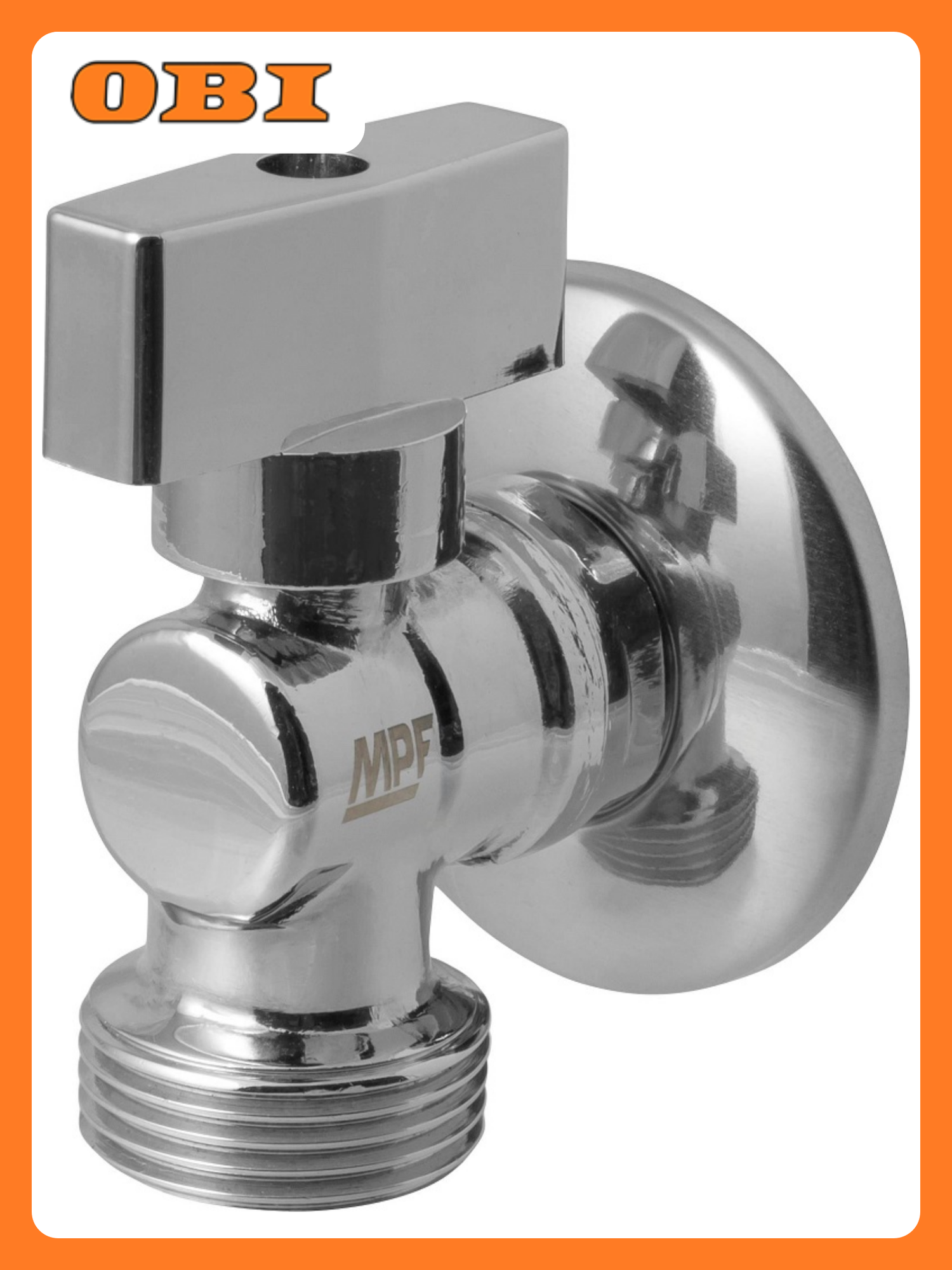 Кран шаровой угловой MPF для бытовой техники с отражателем 1/2" х 3/4" н/н (хром, флажок сверху)