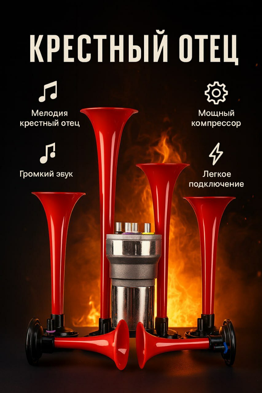 Звуковой сигнал пневмосигнал Крестный отец, воздушный гудок 12В с компрессором для автомобиля и мото арт. 72232G