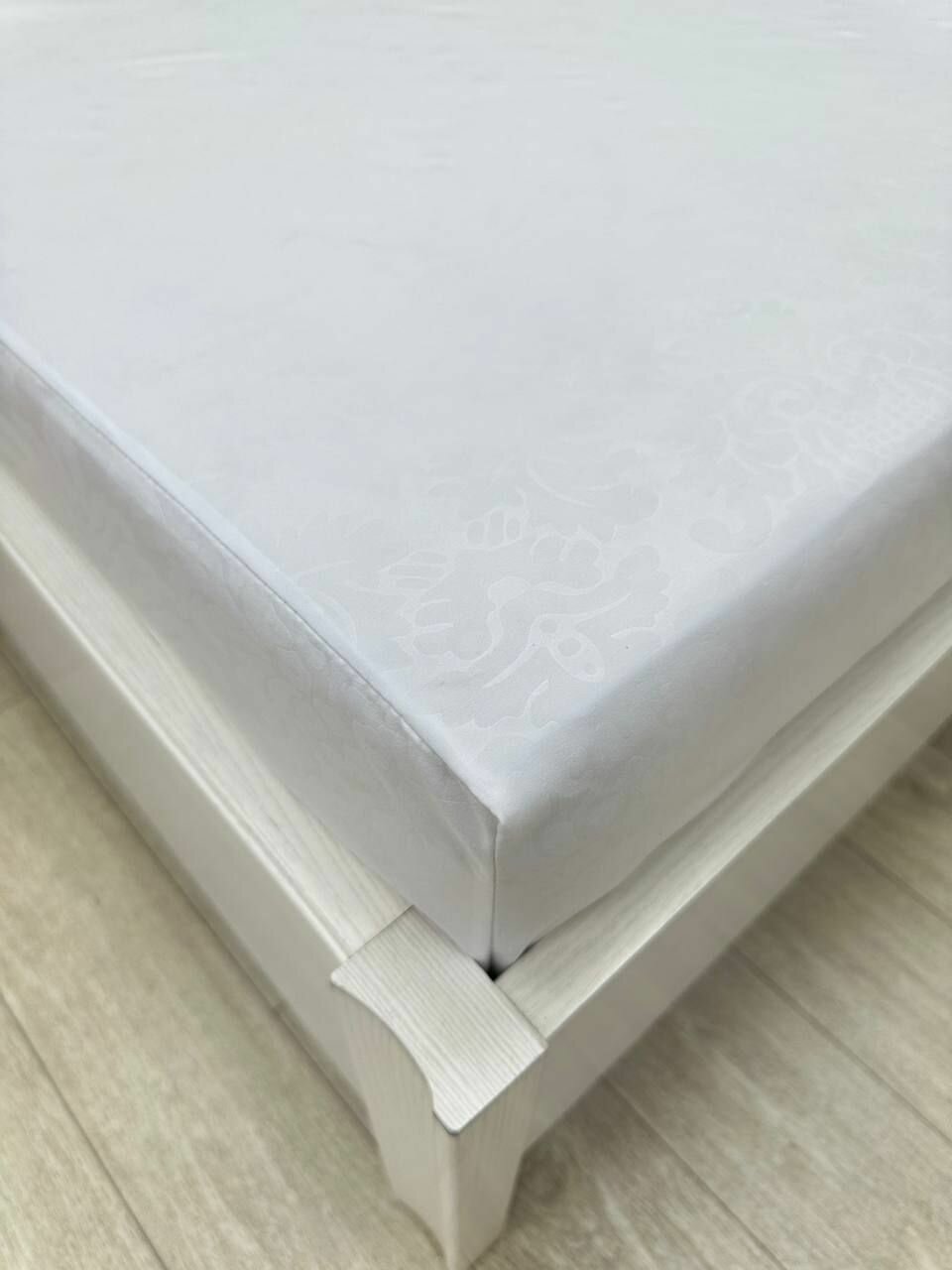 SOANA Простыня на резинке, 160x200 см, Полисатин, белый, цветок