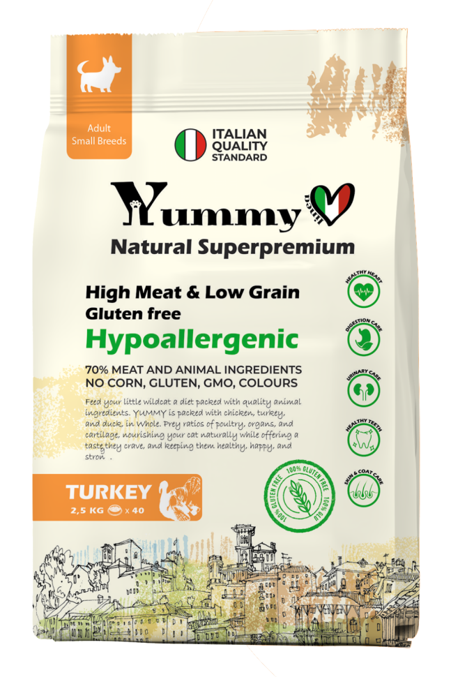 Сухой корм Yummy Linea для взрослых собак малых и миниатюрных пород с индейкой - 2,5 кг