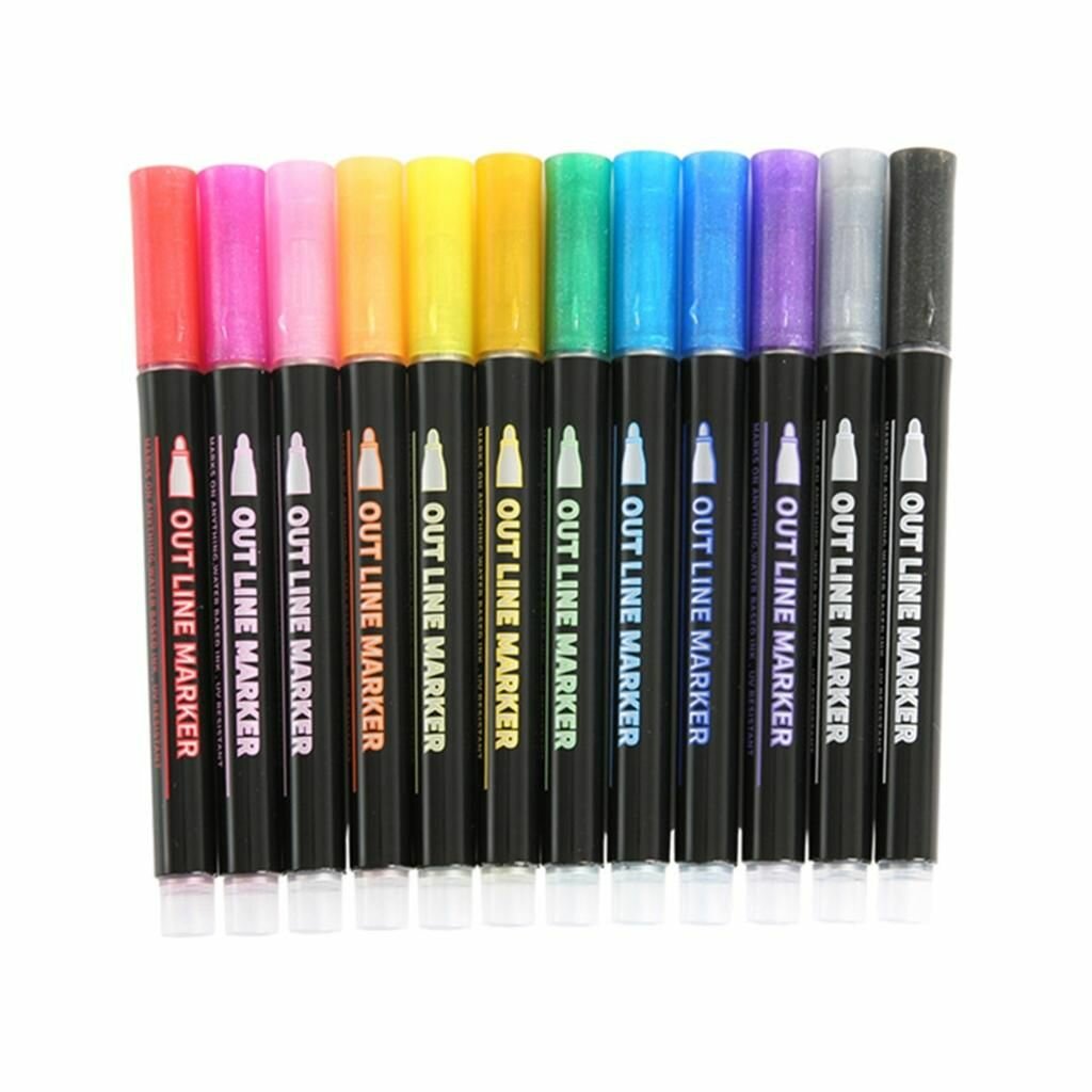 Блестящие маркеры с двойным наконечником, - набор из 12 цветов