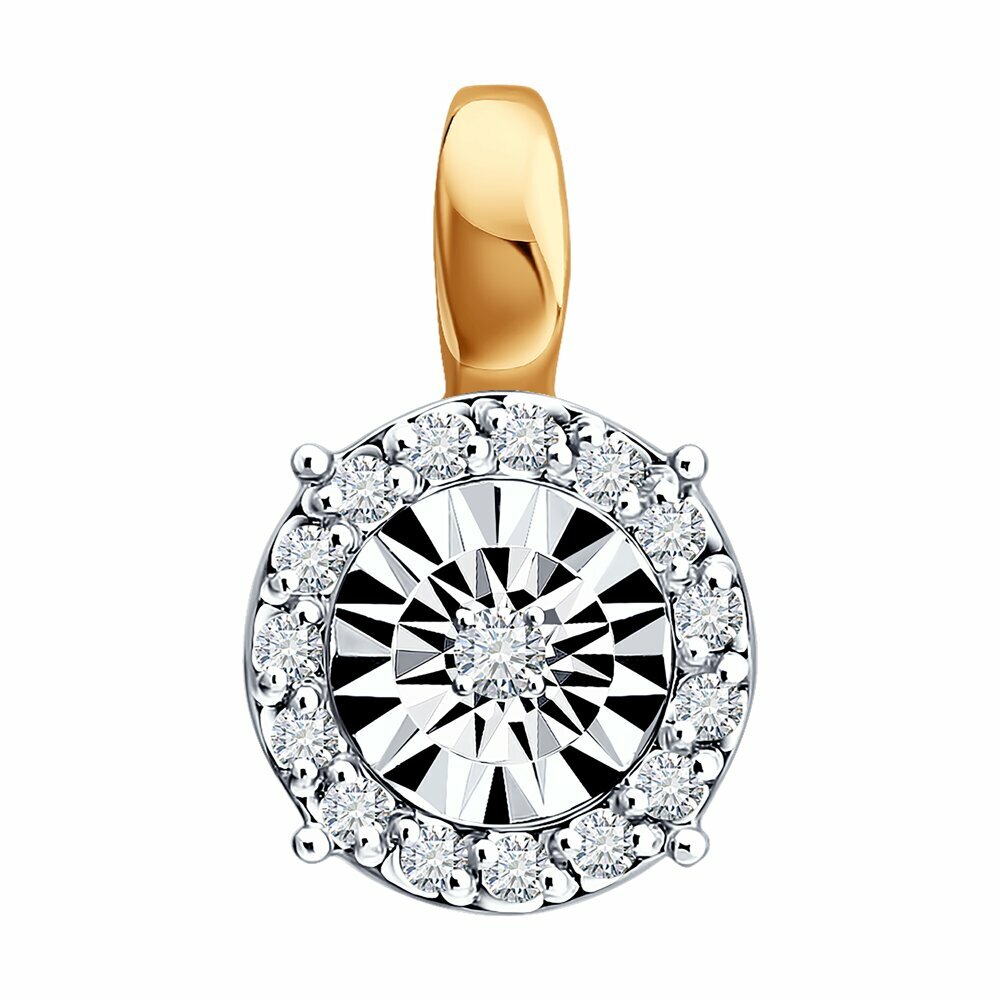 Подвеска, комбинированное золото, 585 проба, бриллиант