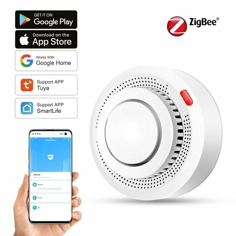Датчик дыма Tuya Zigbee, Детектор дыма, Пожарный извещатель, Пожарная сигнализация, данного датчика необходим Zigbee Хаб (шлюз) TUYA