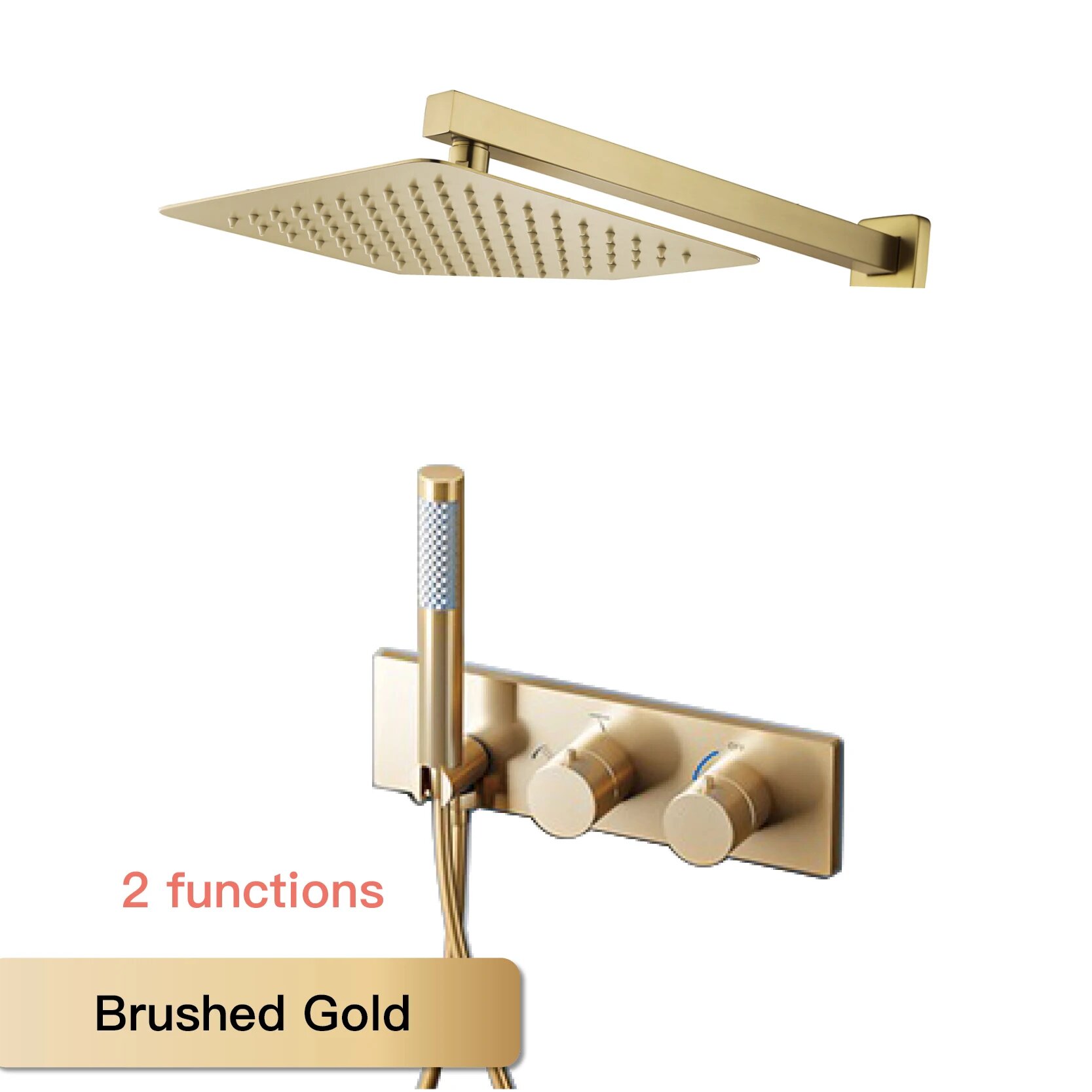 Современная черно-бронзовая ванная термостатическая потолочная душевая система со встроенной в стену 3-функциональной водопадной краном для горячей и холодной воды-2 Брусhed Gold W