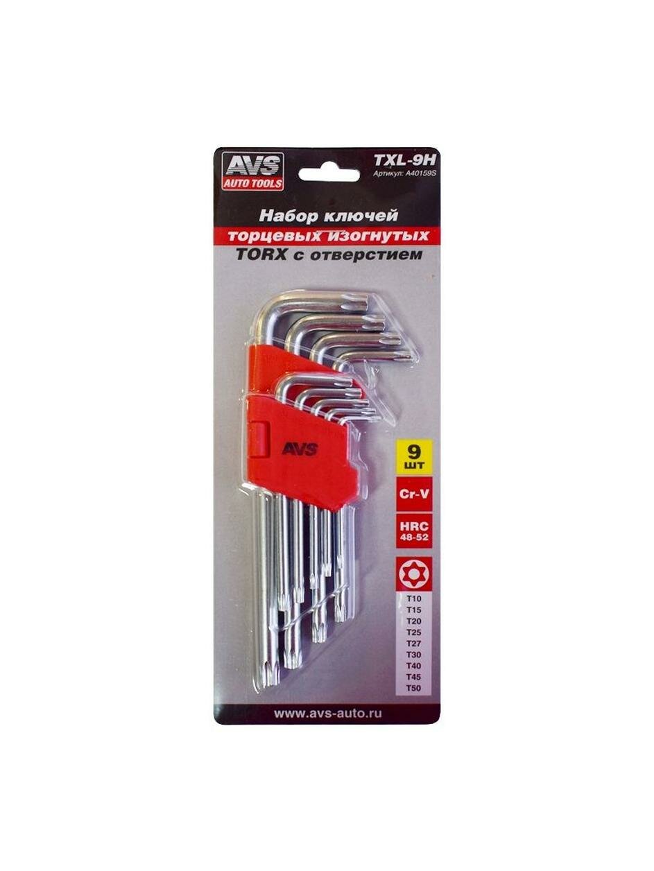 Набор ключей торцевых изогнутых TORX с отверстием, 9 предметов (T10-T50), AVS (A40159S)