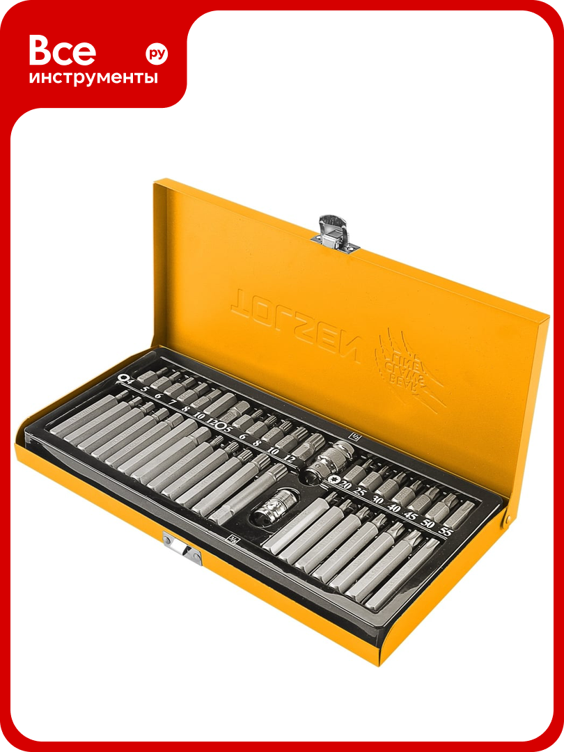 Набор вставок бит 10 мм, Torx, Spline, Hex, 40 предметов TOLSEN 20385, односторонние стальные CrV биты в футляре