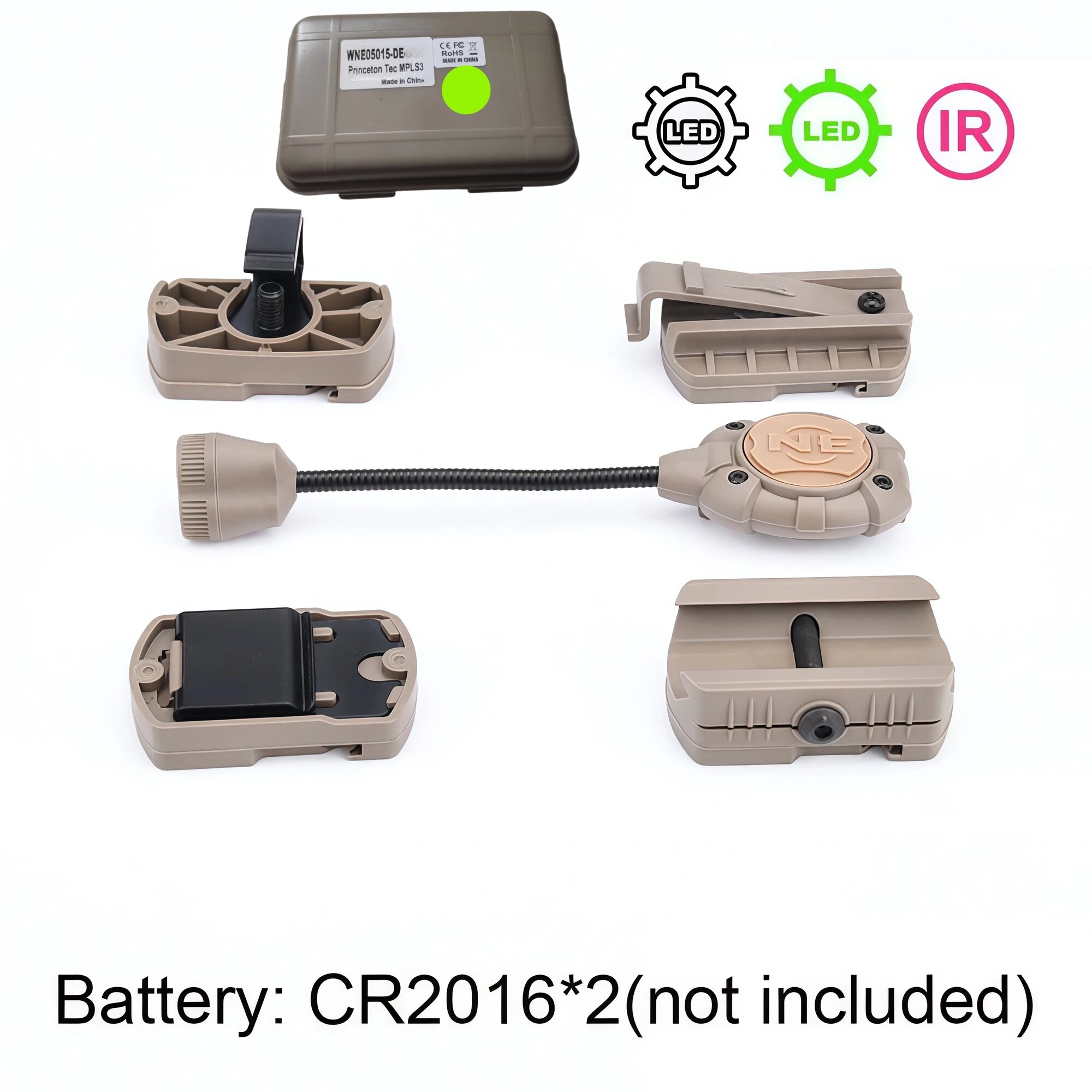 Тактический Светодиодный Фонарь Для Шлема Airsoft Strikeball С ИК-режимом, Красный/зеленый, 4 Режима Освещения, Крепление MOLLE