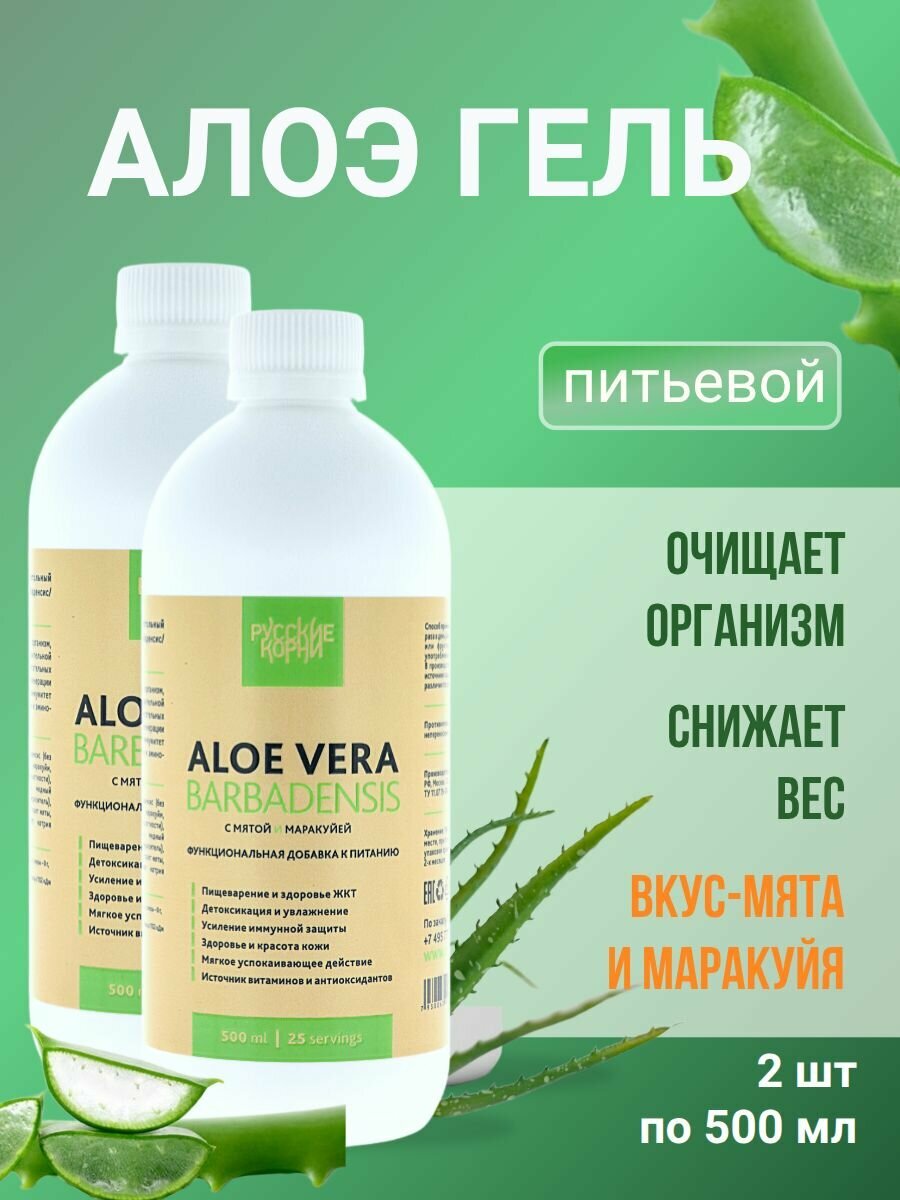 Детокс-напиток Алоэ с маракуйей, мятой и хлорофиллом Total 500 мл, набор - 2 шт, Русские корни