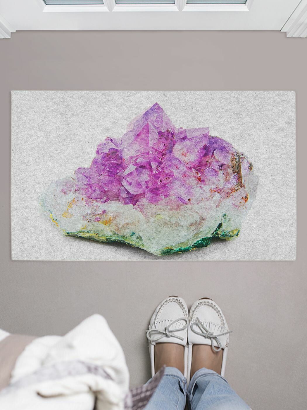 Коврик придверный в прихожую с принтом "Кристаллический аметист" 45 на 75 см , JoyArty
