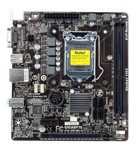 Материнская плата GIGABYTE H61M-S, microATX, чипсет Intel, двухканальная память