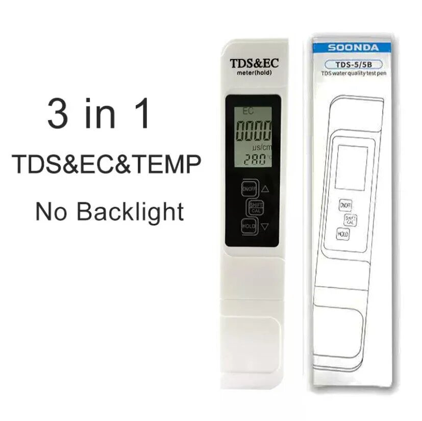 TDS/EC/TEMP тестер воды 3 в 1, без подсветки, Cartons