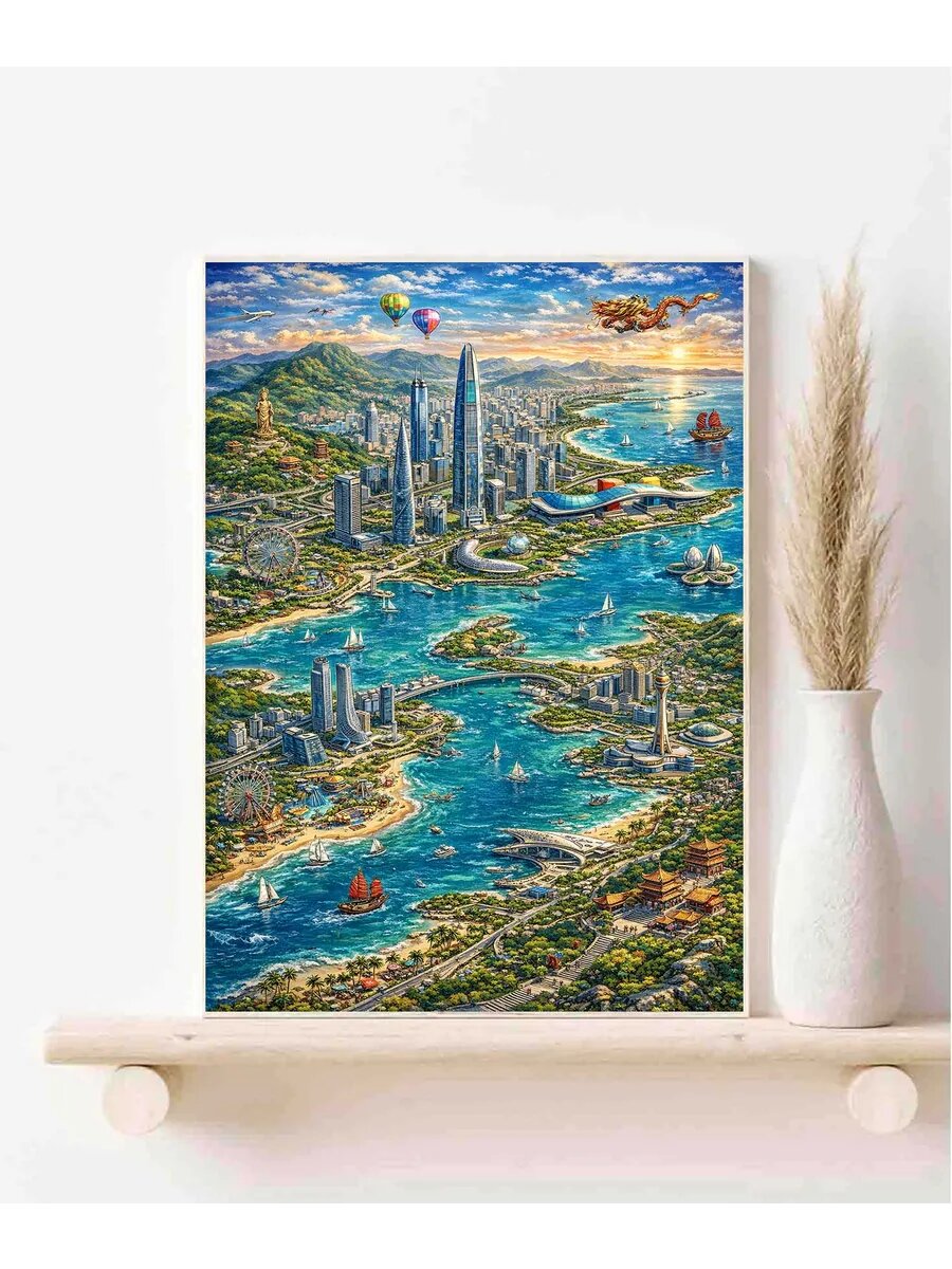 Шэньчжэнь, Китай, Fantasy Map, Карта, Плакат 30x42см