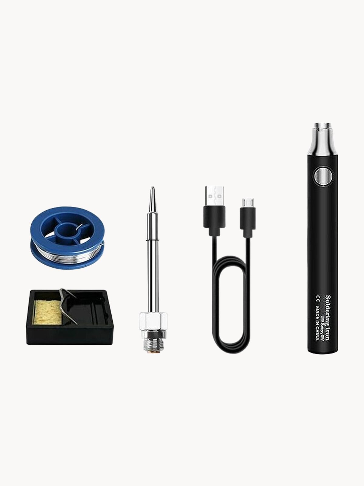 Паяльник 8 Вт беспроводной портативный с аккумулятором, USB Type-C, Нихромовый нагреватель, портативный, черный