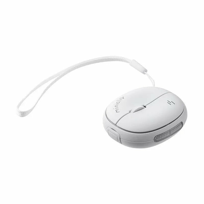 SANWA SUPPLY Мышь беспроводная Бесшумная мини-мышь SANWA SUPPLY с Bluetooth, лёгкая, 25 г, 3-канальная, Bluetooth 5.2, аккумуляторная, с ремешком, удобная для путешествий, 5 кнопок, разрешение 1000 точек на дюйм, белая, белый
