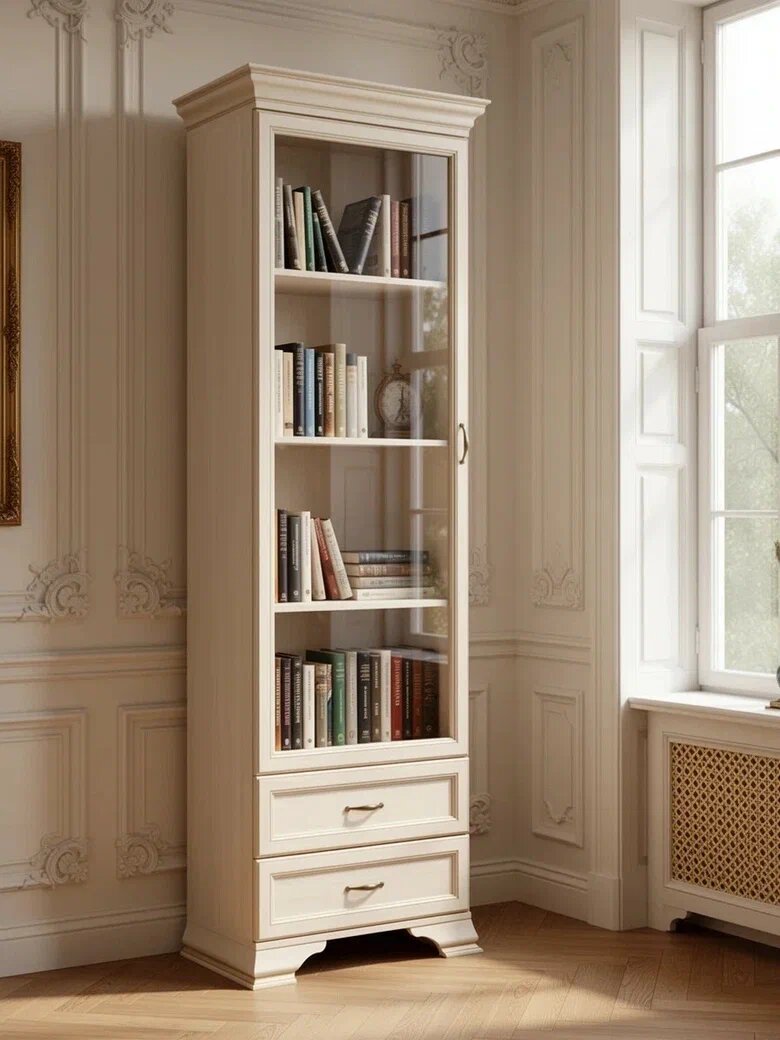 Шкаф-витрина Кураж "Сиена", напольный, ЛДСП, классический стиль, бежевый