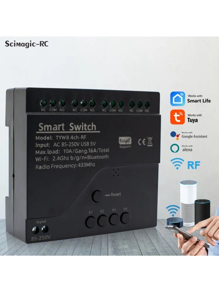 TuyaWi-Fi Умный релейный модуль, переключатель с сухими контактами, реле 220 В 85-250 В 10 А RF 433 с импульсной блокировкой, режим переключателя