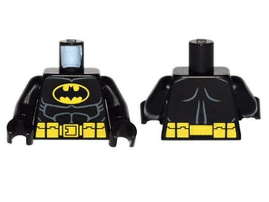 Деталь Lego 973pb0982c01 Torso Batman Suit with Bat in Yellow Oval Logo, Utility Belt with Pouches, Dark Bluish Gray Muscles Outline Pattern / Black Arms / Black Hands